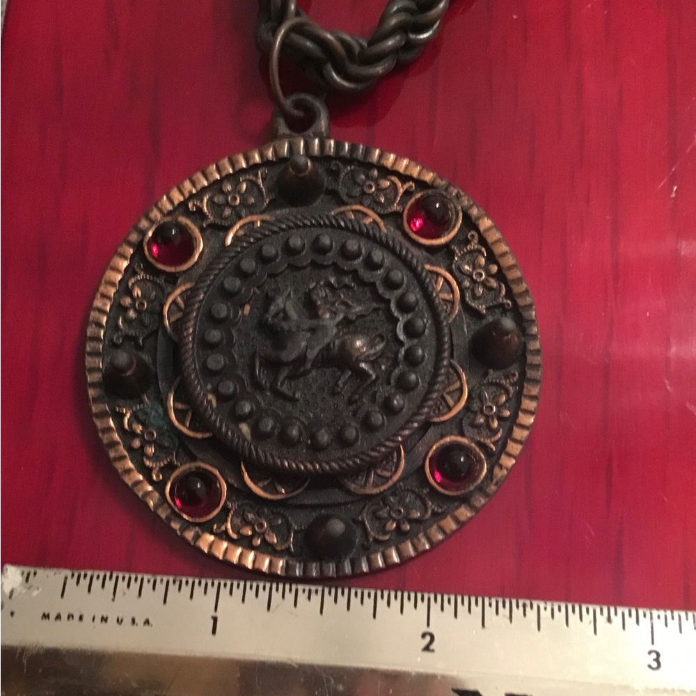 Rare Heavy Bronze Medallion Pendant With Original Cha… - Gem